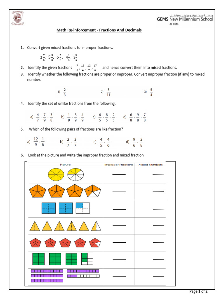 G4 - EOU2 - Fractions and Decimals Reinforcement - 241025 - 150023 | PDF | Division (Mathematics ...