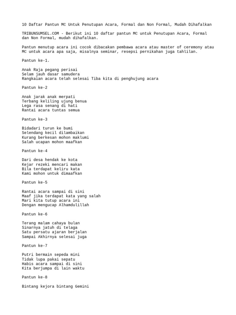 Pantun MC Formal | PDF | Seni & Disiplin Bahasa | Puisi
