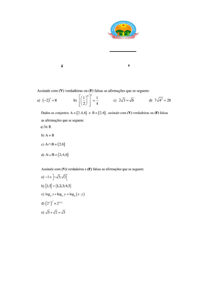 FICHA DE APOIO DE MATEMATICA 10 CLASSE | PDF