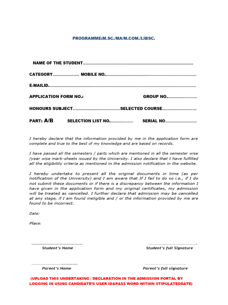 Declaration Format I 2024 | PDF | Career & Growth | Business