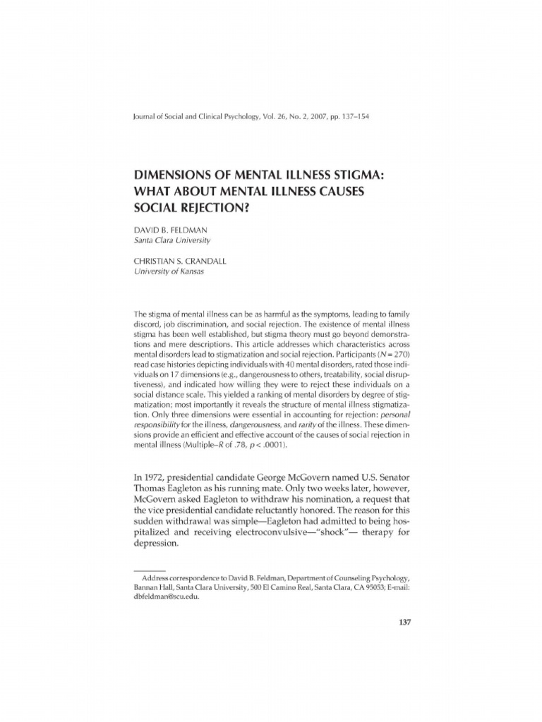 Dimensions of Mental Illness Stigma | PDF