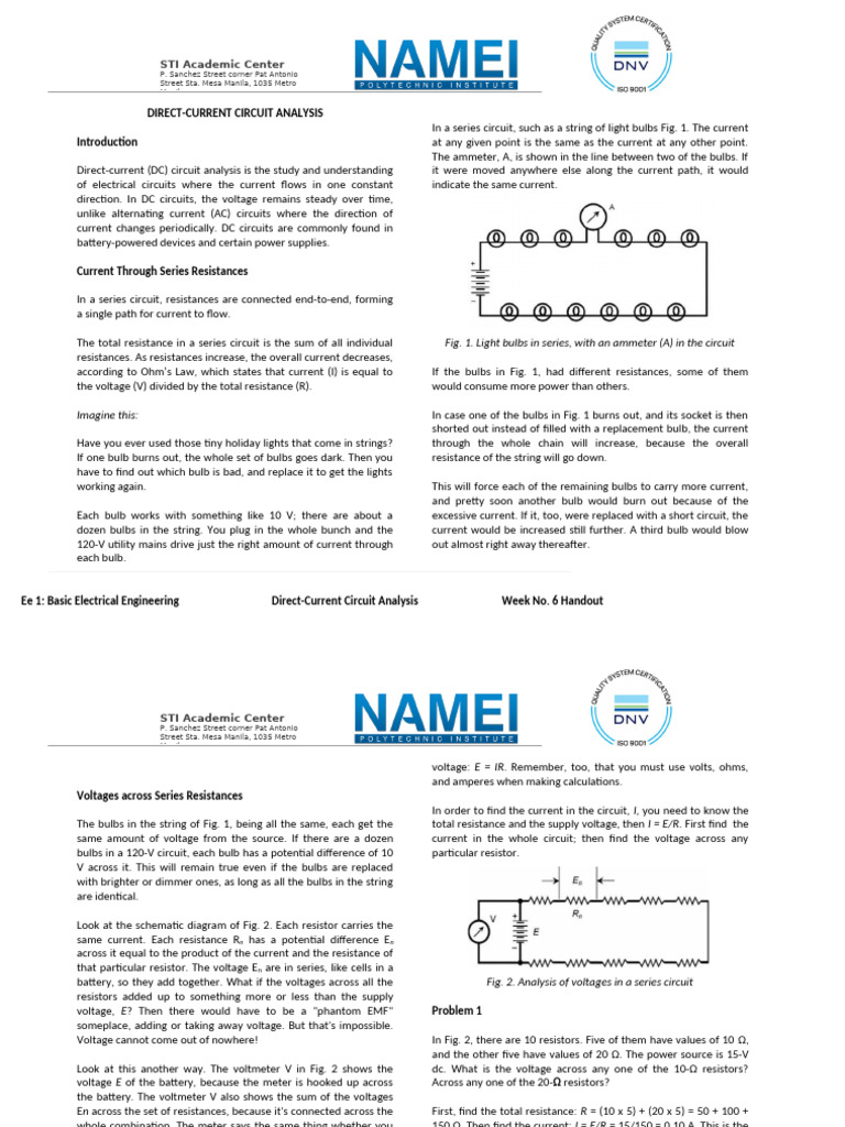 Basic Electrical Engineering Week 6 Handouts | PDF | Series And ...