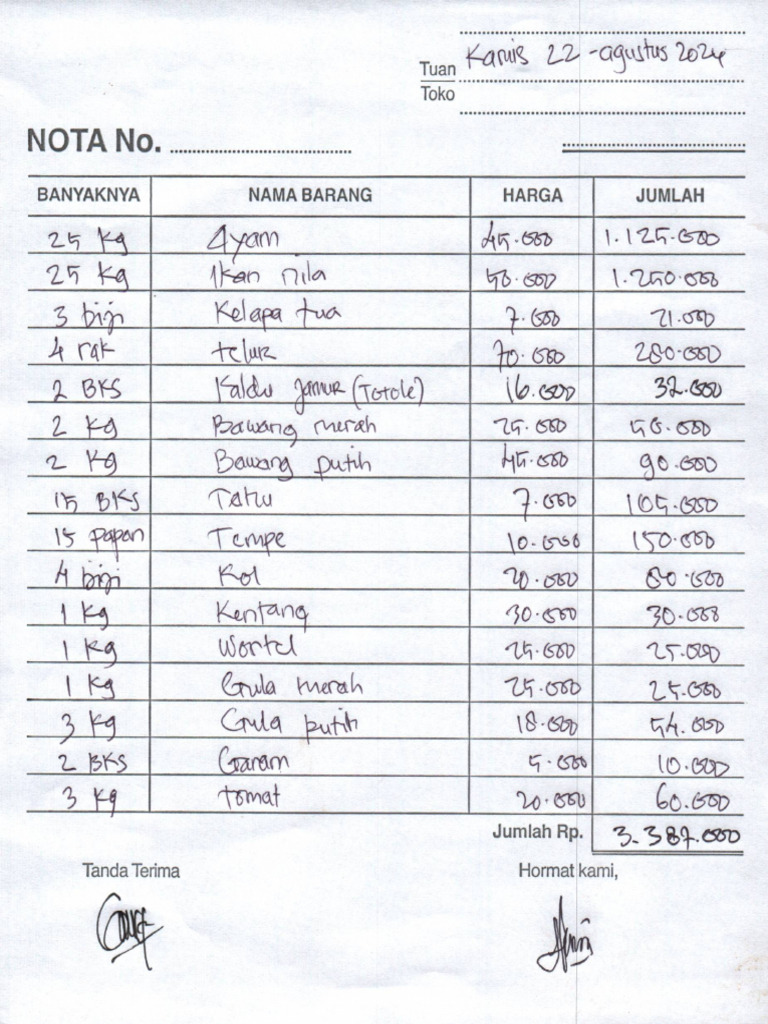Nota, Form Penerimaan BRG 22.08.24 | PDF