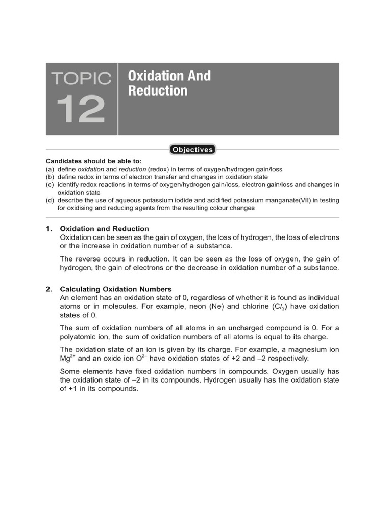 Redox Reaction Summarised Notes | PDF