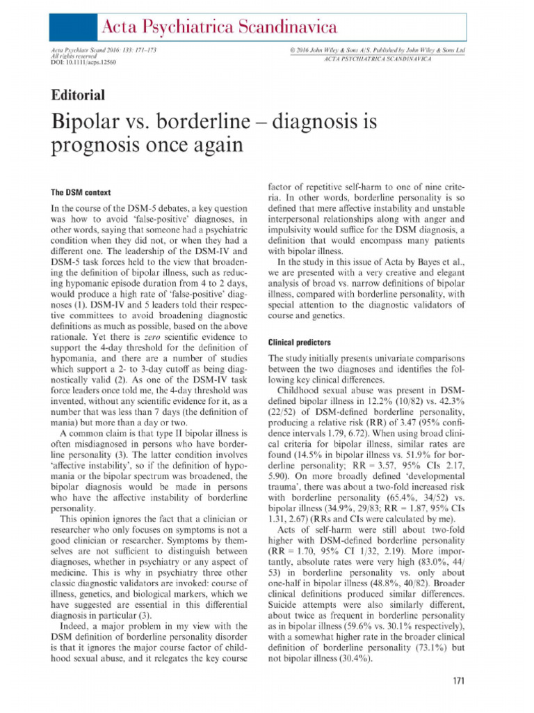 Bipolar vs. borderline | PDF