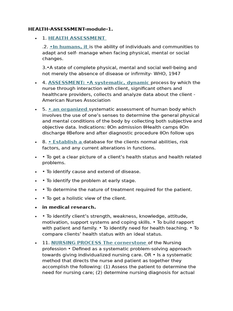 Health Assessment Modules | PDF | Nursing | Medical Diagnosis