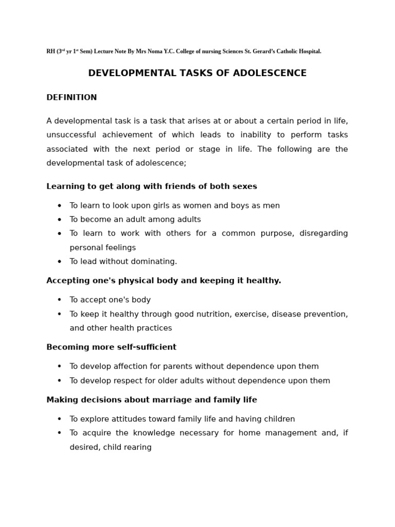 Developmental Task of Adolescence | PDF | Wellness