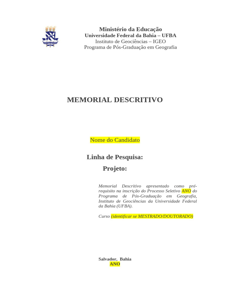 Anexo5 Modelo Memorial Descritivo Mestrado Doutorado | PDF | Mestrado ...