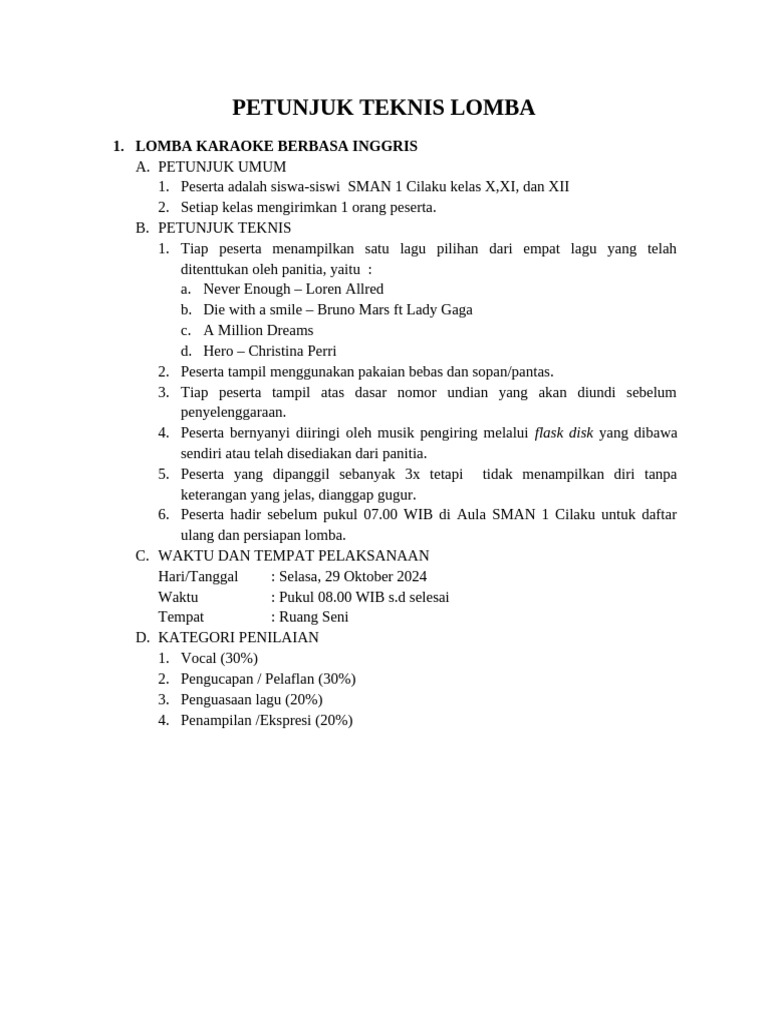 Petunjuk Teknis Lomba | PDF