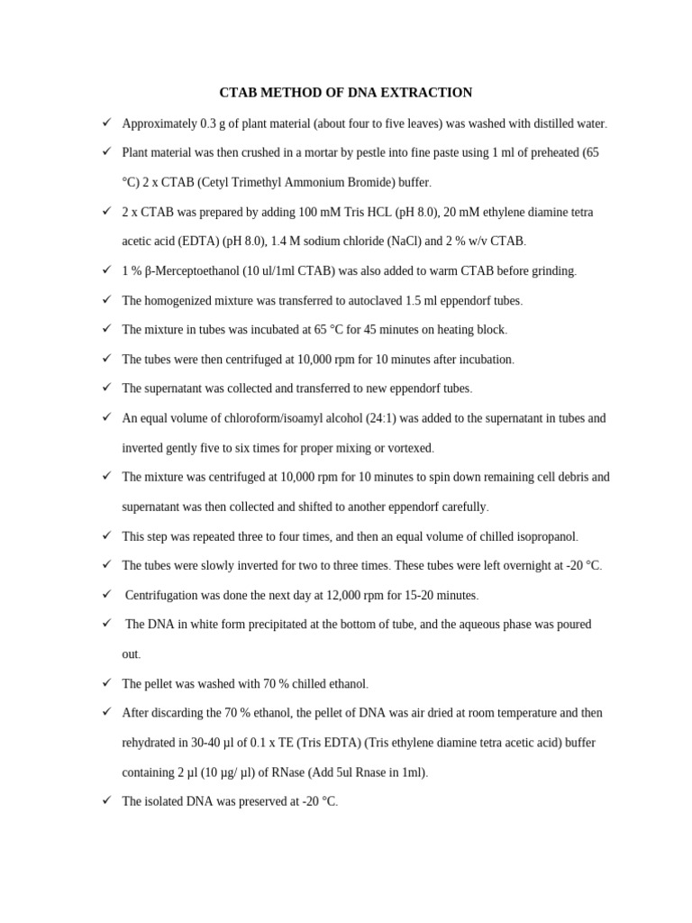 Ctab Method of Dna Extraction | PDF