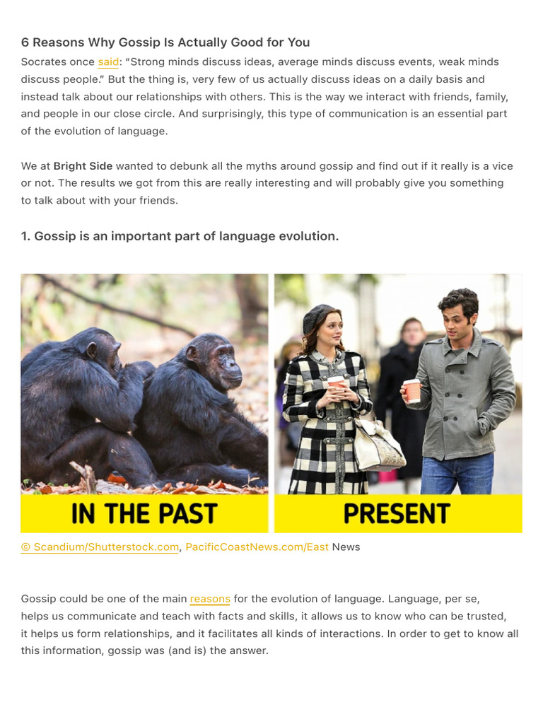 6 Reasons Why Gossip Is Actually Good For You | PDF | Origin Of ...