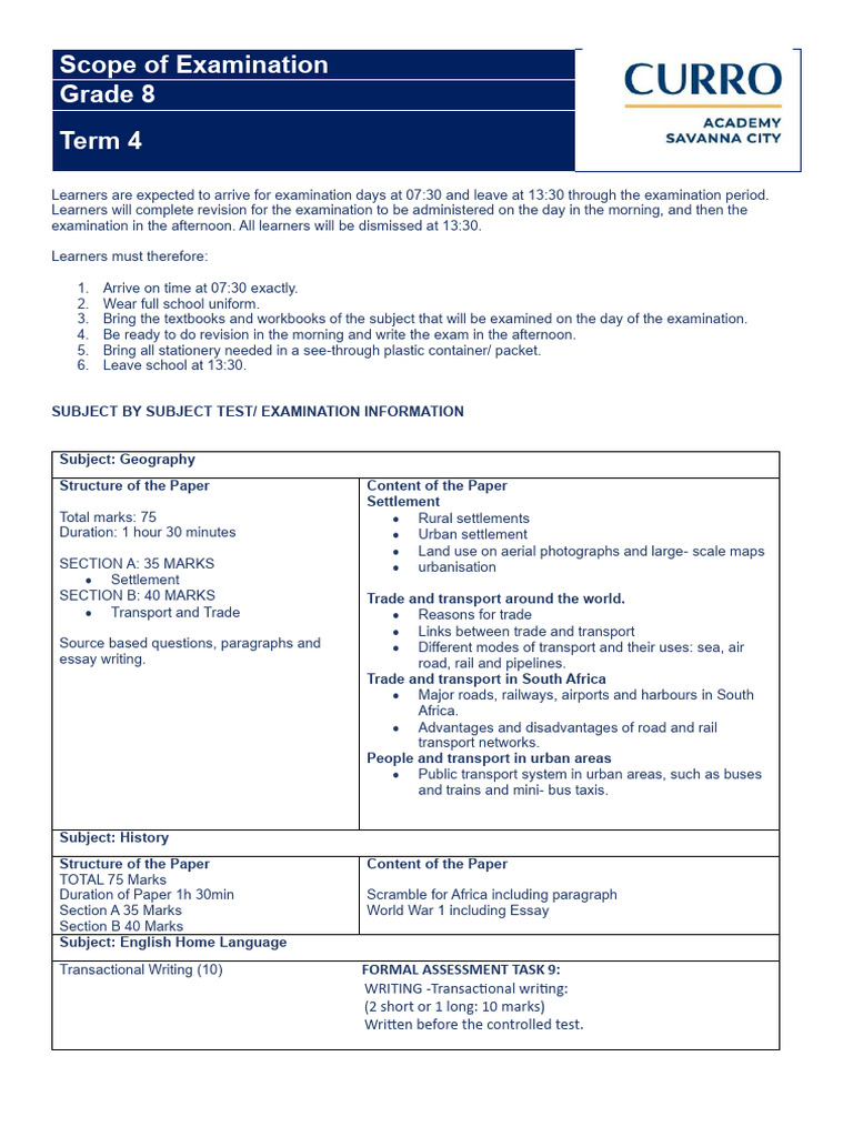 T4 - Grade 8 - Exam Scopes - 241024 - 153145 | PDF | Geometry | Equations