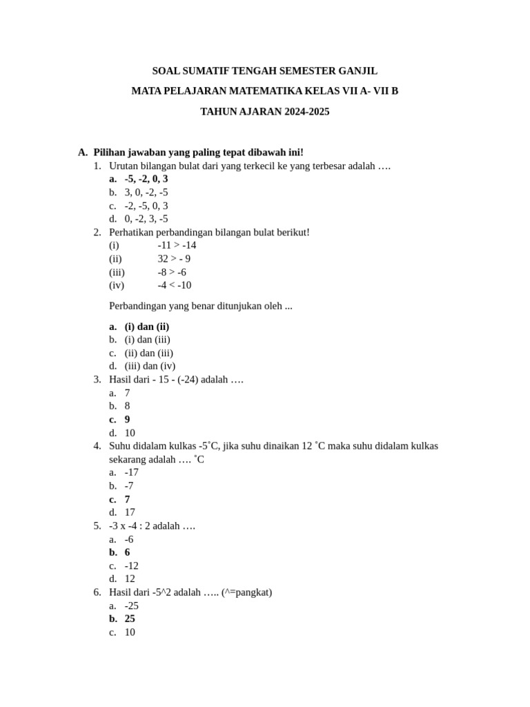 Soal MTK STS Ganjil Vii Ab 2024-2025 | PDF