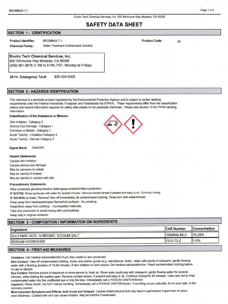 BROMMAX 7.1 Safety Data Sheet | PDF | Toxicity | Resource Conservation ...