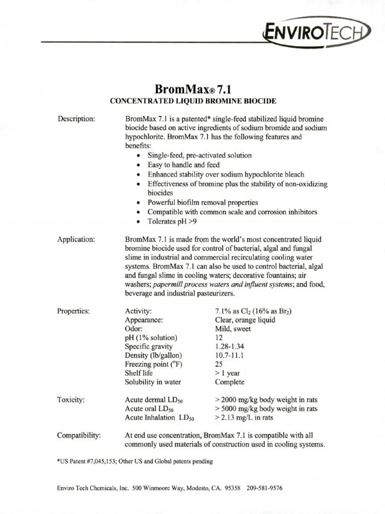 Bromax 7.1 Tech Sheet | PDF | Chemical Substances | Chemistry