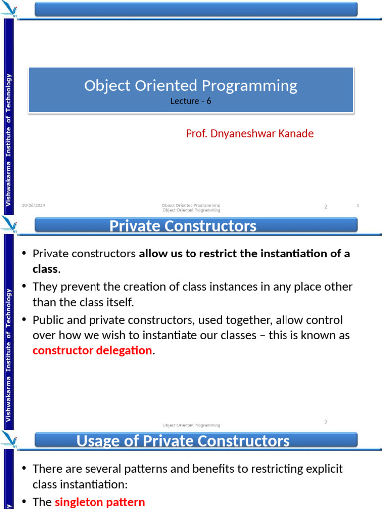 Lecture 6 | PDF | Programming | Constructor (Object Oriented Programming)