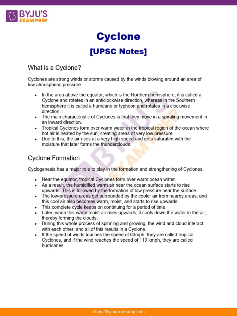 Cyclone Upsc Notes 16 | PDF | Tropical Cyclones | Cyclone