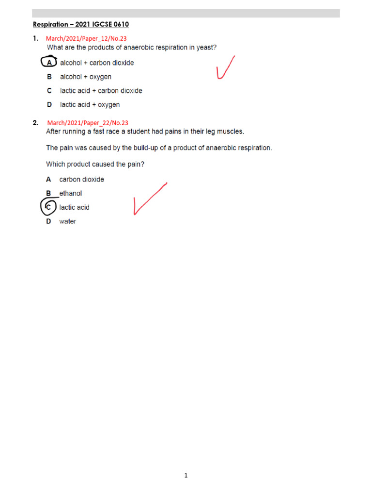 2021J Respiration IGCSE 0610 Stru | PDF | Social Science
