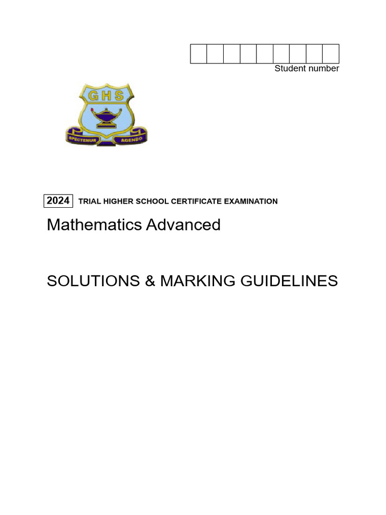 HSC Maths Advanced 2024 Solutions | PDF | Mathematics | Mathematical ...