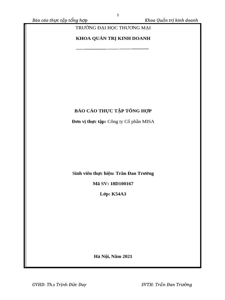 Báo Cáo TH C T P T NG H P Khoa Qu N TR Kinh Doanh | PDF