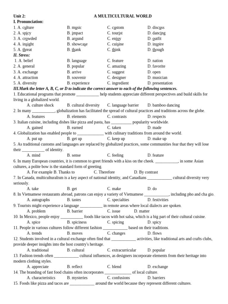 Unit 2 A Multicultural World | PDF | Fashion | Globalization
