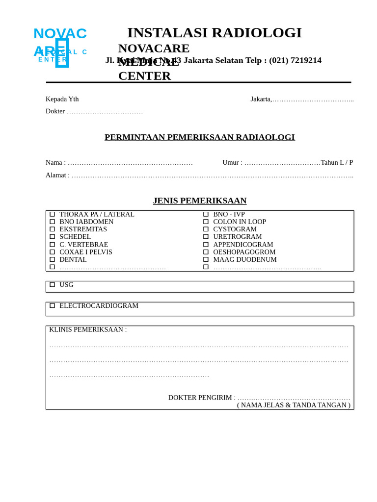 Permintaan Pemeriksaan Radiologi | PDF | Kesehatan Holistik | Teknologi ...