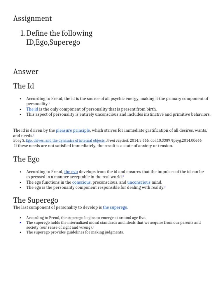 Assignment-Id, Ego, Superego | PDF