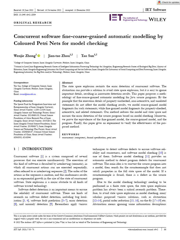 Iet Software 2022 Zhong Concurrent Software Fine Coarse Grained Automatic Modelling By
