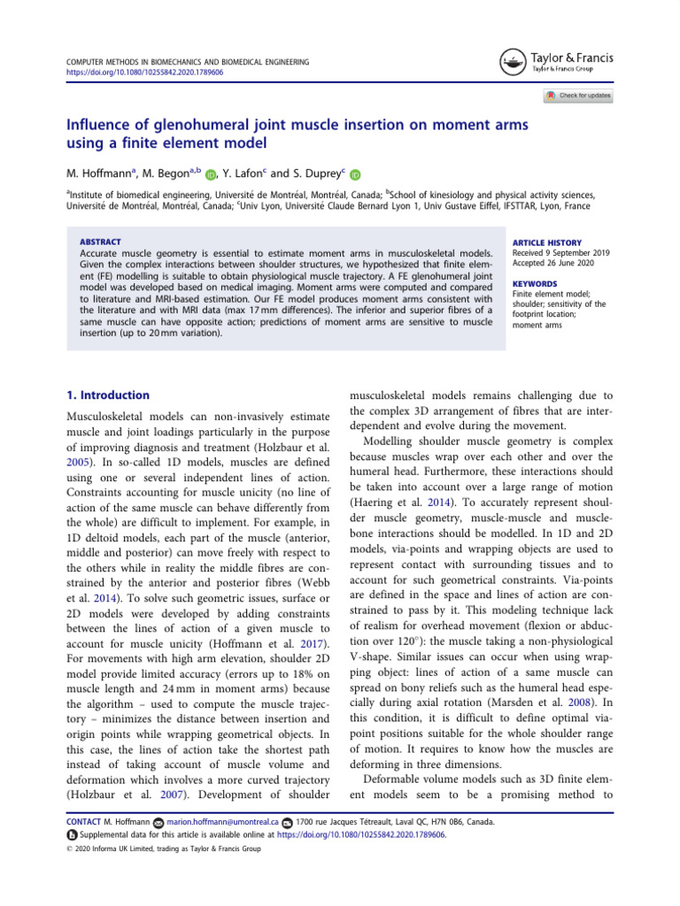 Influence of Glenohumeral Joint Muscle Insertion On Moment Arms Using A ...