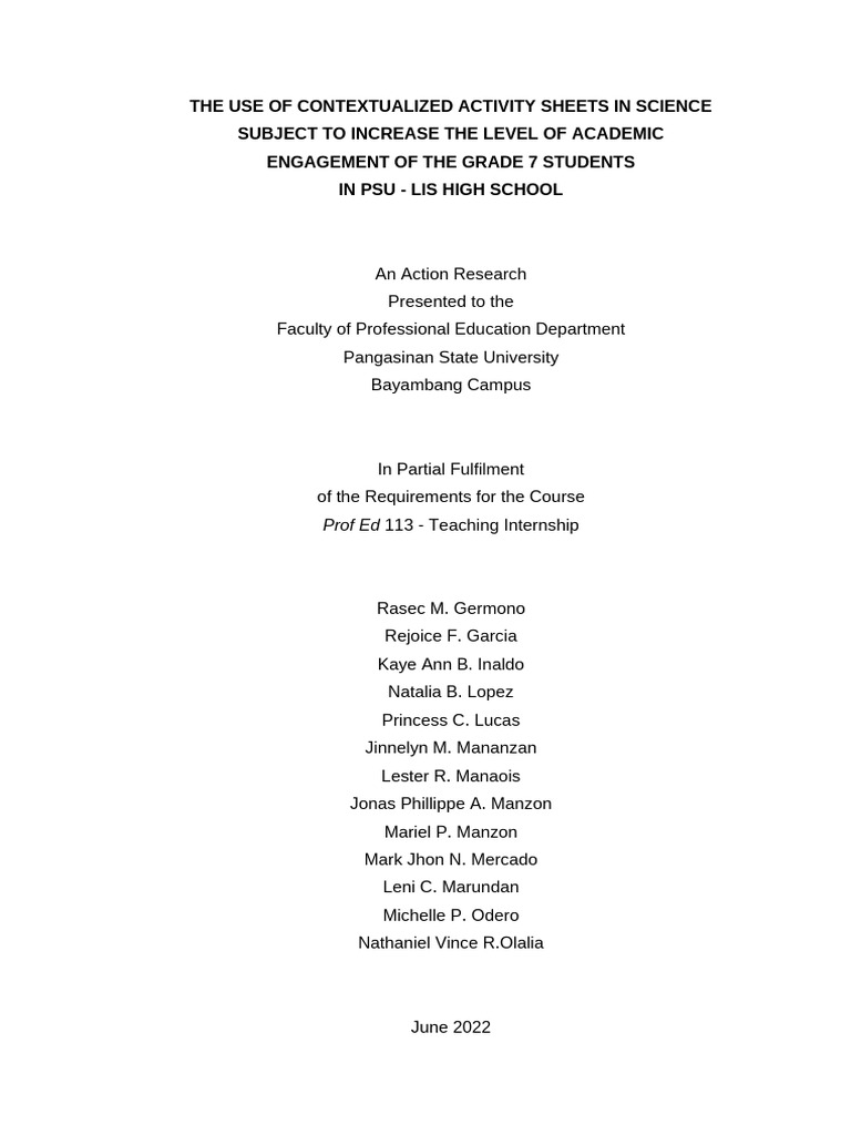 Cbar Group 7 Bse Science Iv 2 | PDF | Learning | Methodology