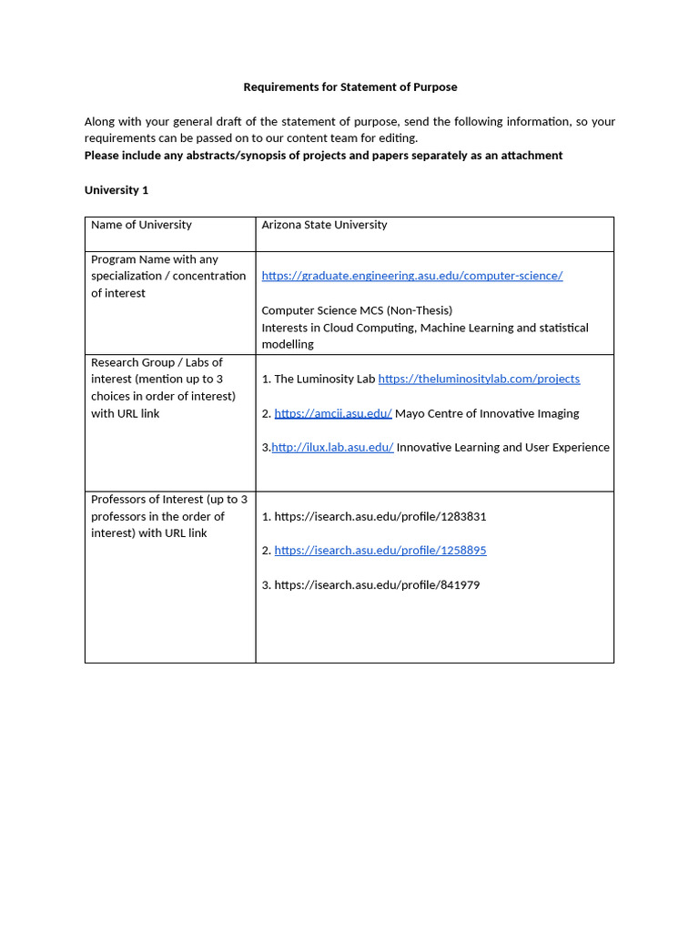 Requirements For Statement of Purpose - Short | PDF | Computing ...