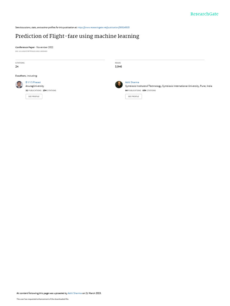 Prediction of Flight-Fare Using Machine Learning | PDF | Applied ...