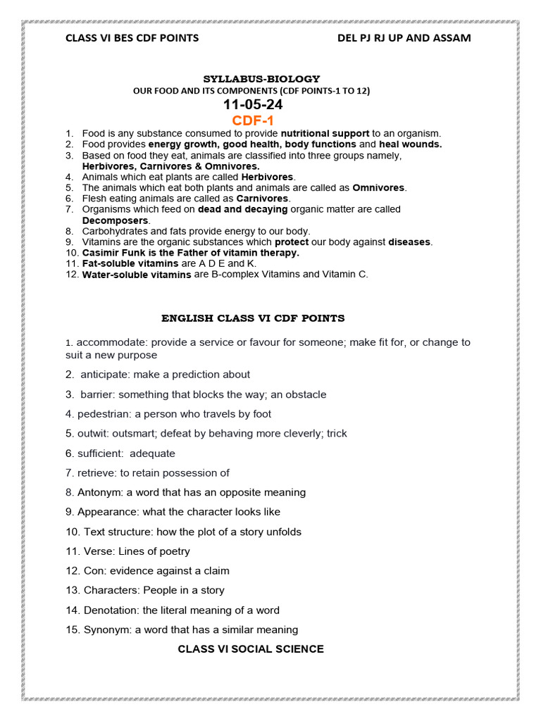 Cbse Class Vi DL PB Up Assam Bes CDF Points 11-05-24 | PDF | Continent | Foods