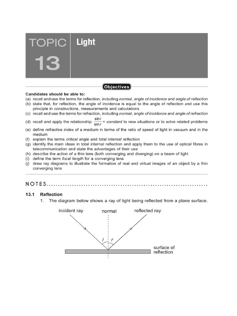 Light Summarised Notes | PDF