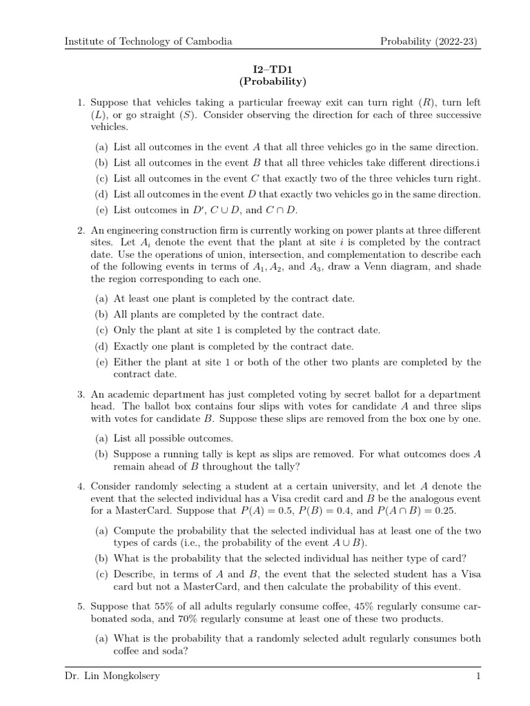 I2-TD1 (Probability) | PDF | Probability