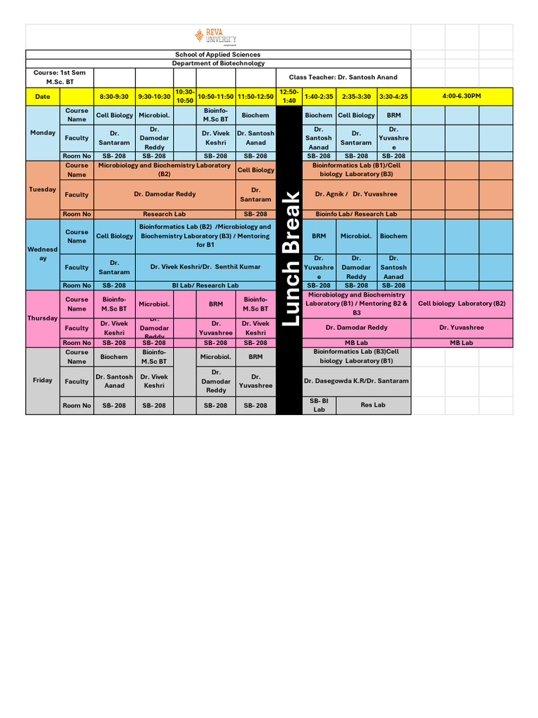 Time Table 1st SEM MSBT 2024 | PDF | Life Sciences | Biology