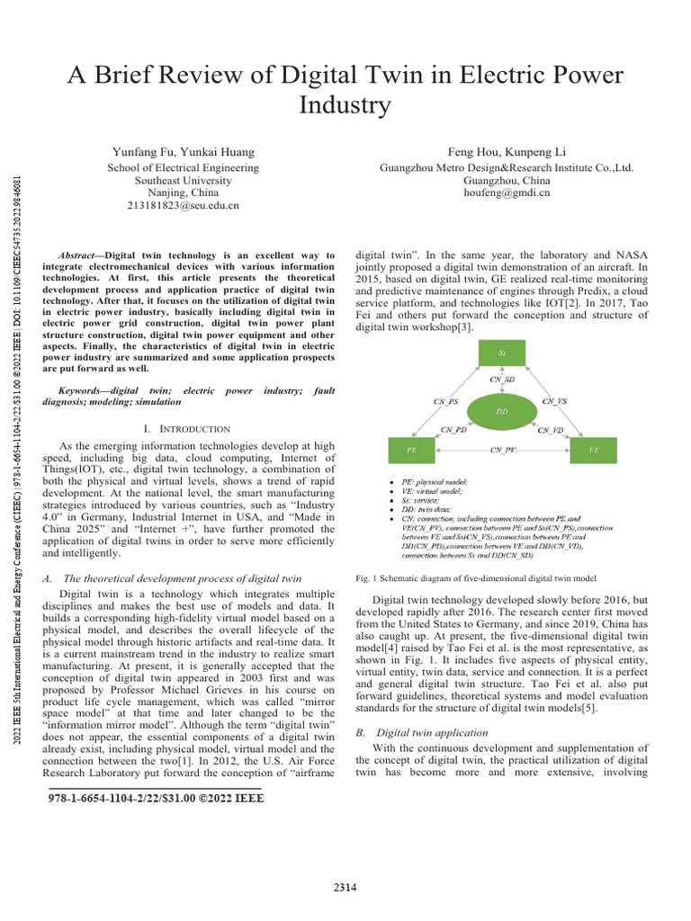 A Brief Review of Digital Twin in Electric Power Industry | PDF