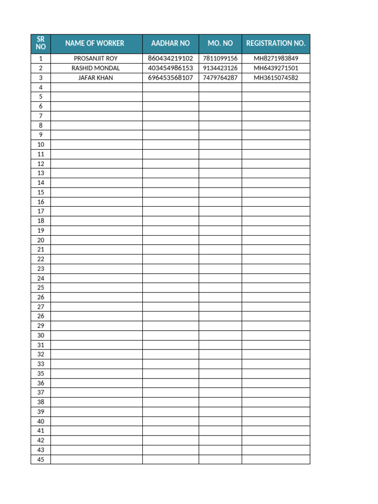 Worker Details for DND Construction | PDF | Technology & Engineering