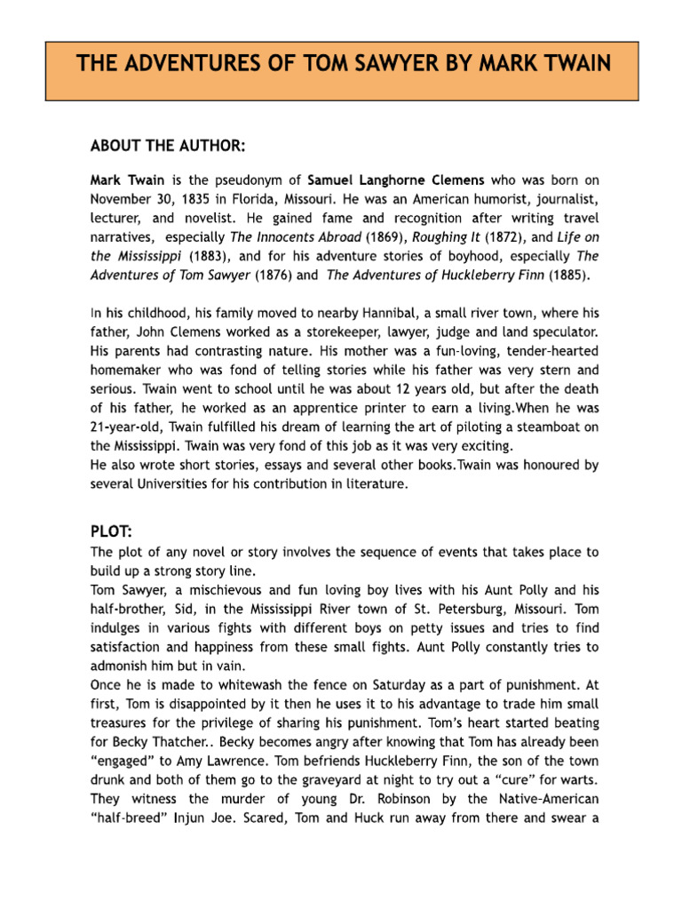 The Adventures of Tom Sawyer (Chapters 16-25) | PDF