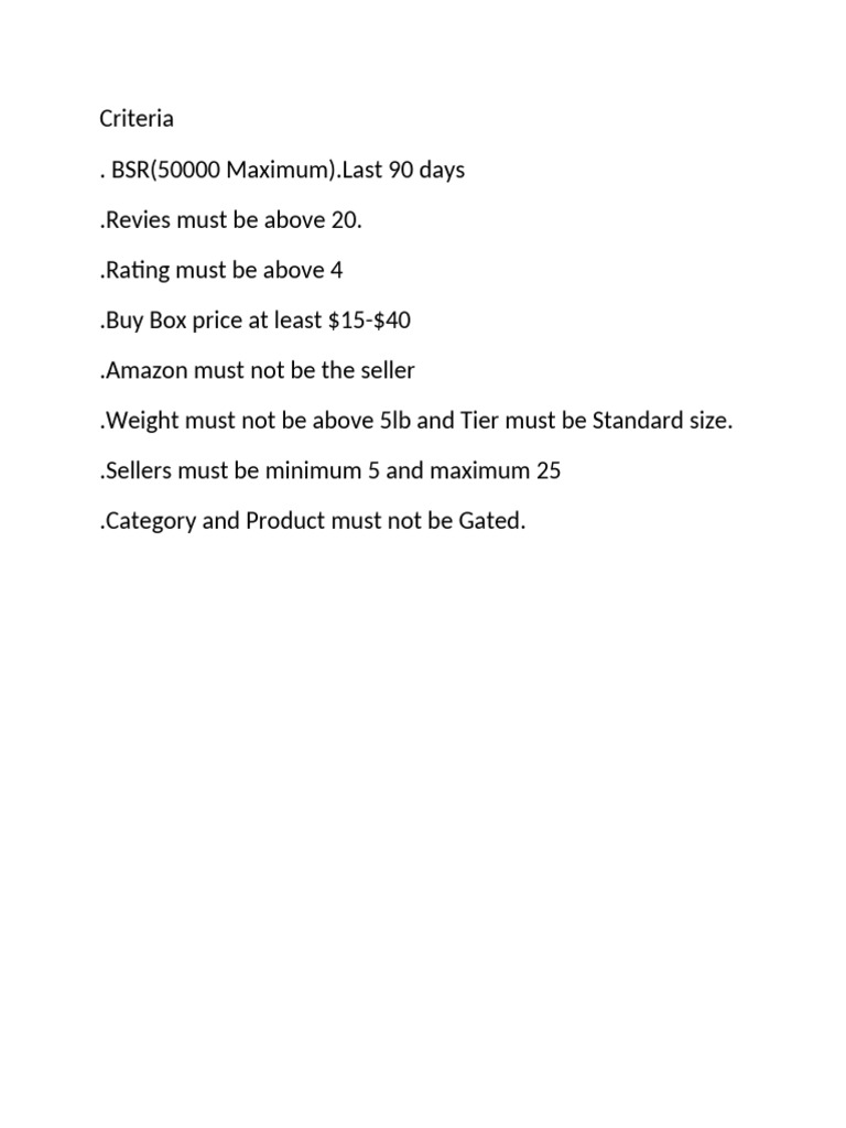 Criteria Amazon FBA | PDF