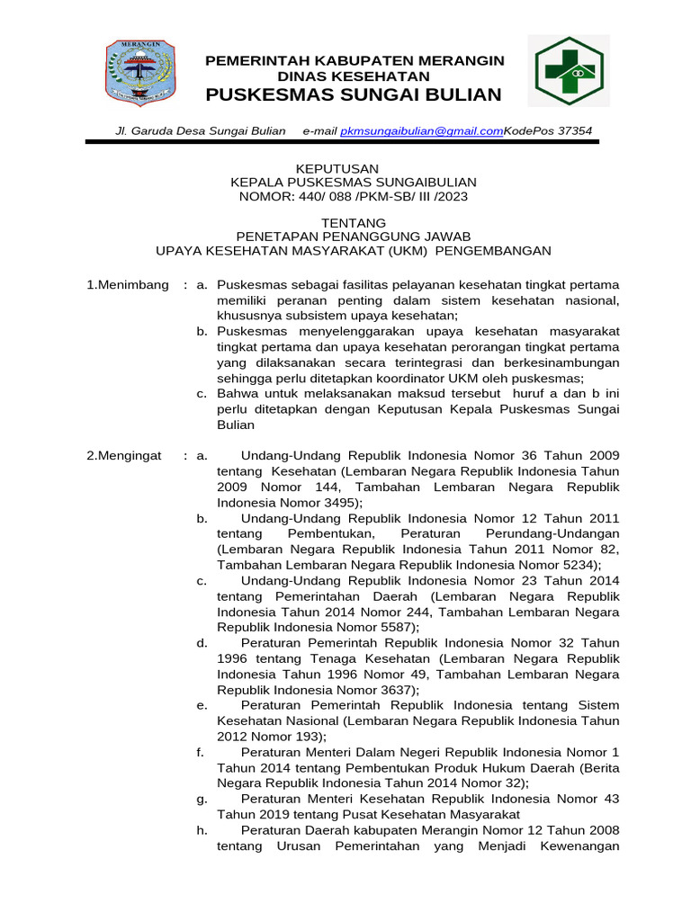 2.7.1.1 SK Penanggung Jawab Ukm Pengembangan 2022 Revisi | PDF