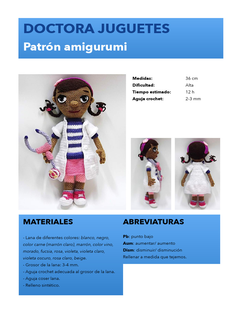 Patrón Amigurumi Doctora Juguetes | PDF | Cocina, comidas y vino
