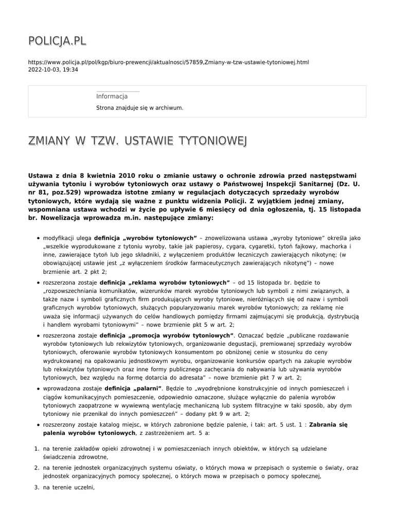 Zmiany W TZW Ustawie Tytoniowej | PDF