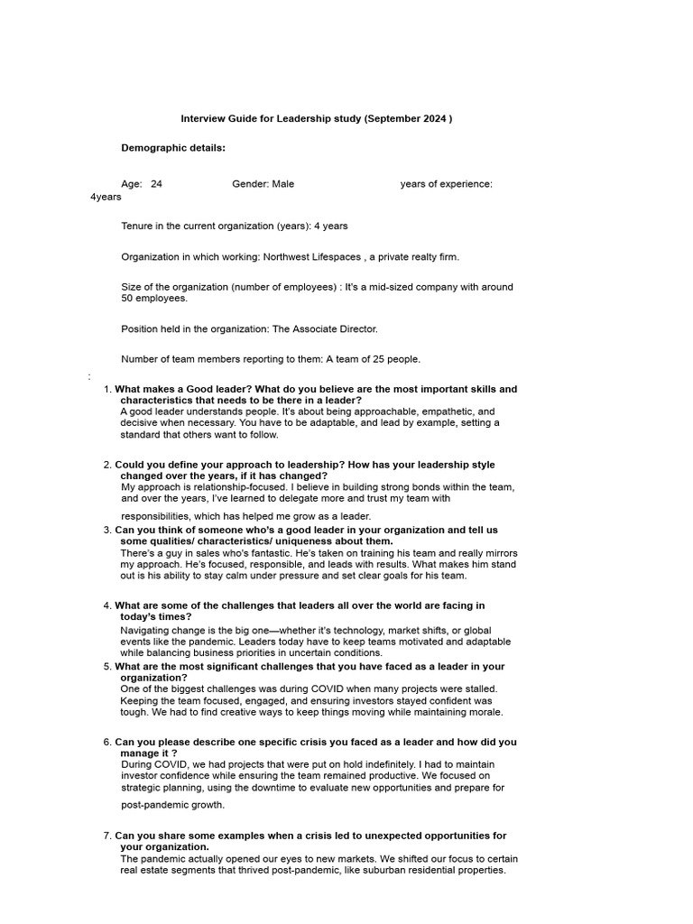 Interview Guide For Leadership Study D | PDF | Leadership ...