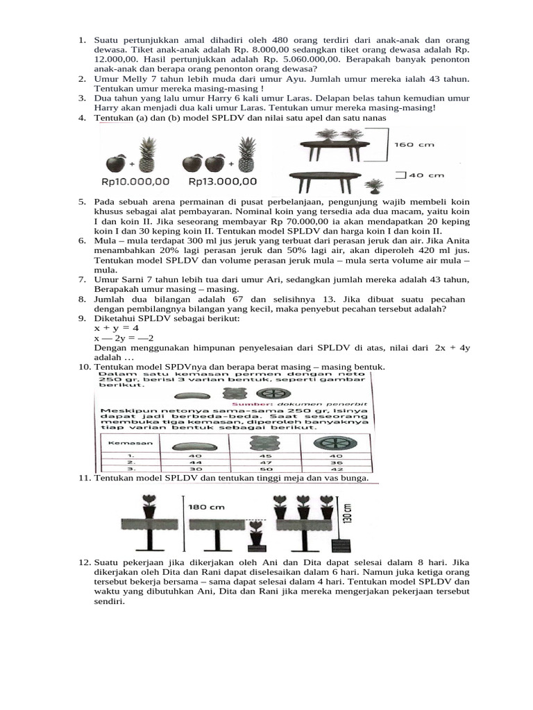 SPLDV Dan SPLTV | PDF | Memasak, Makanan, & Anggur