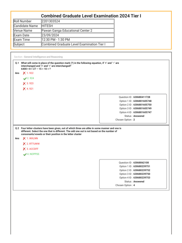 CGL Answer Key | PDF | Pascal (Unit)