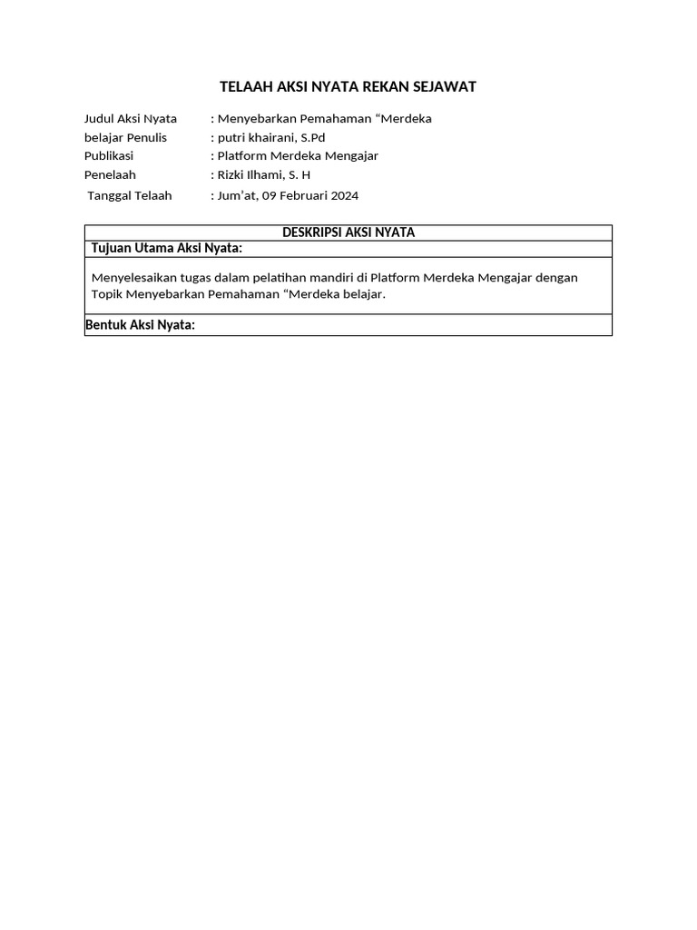 Rizki Laporan Telaah Aksi Nyata | PDF | Seni