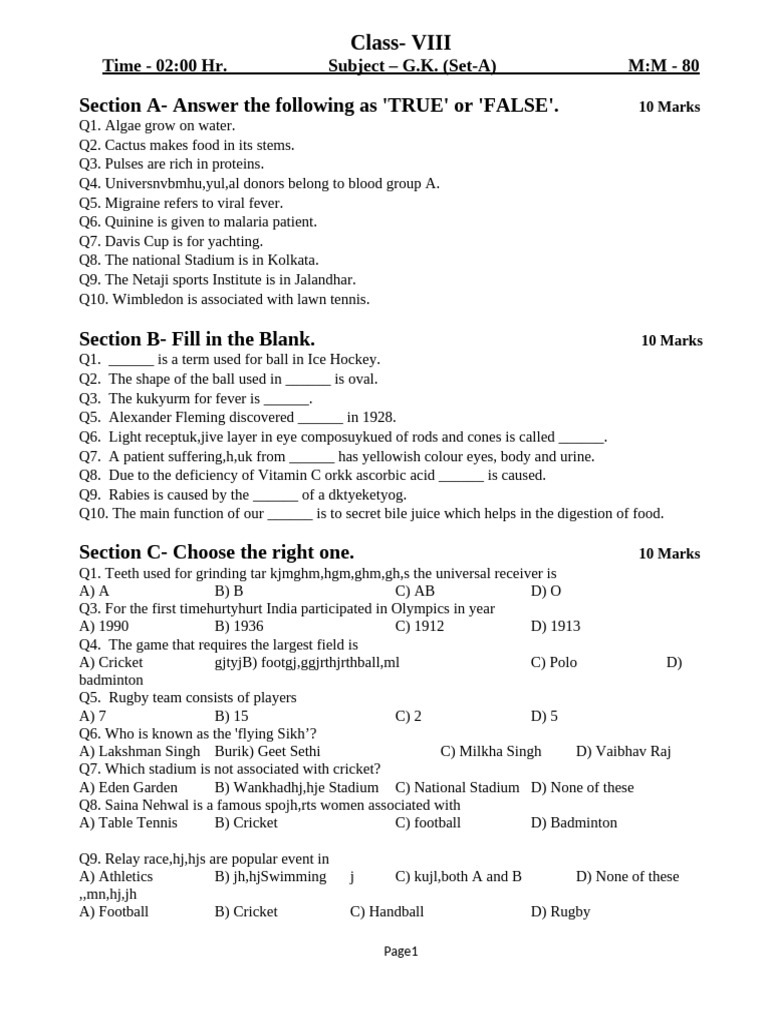 Class 8th (GK) A | PDF