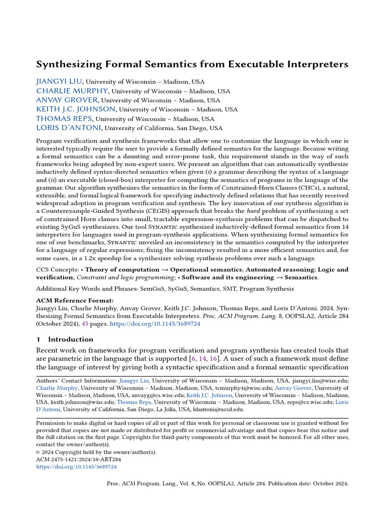 Synthesizing Formal Semantics From Executable Interpreters Pdf Semantics Programming Language