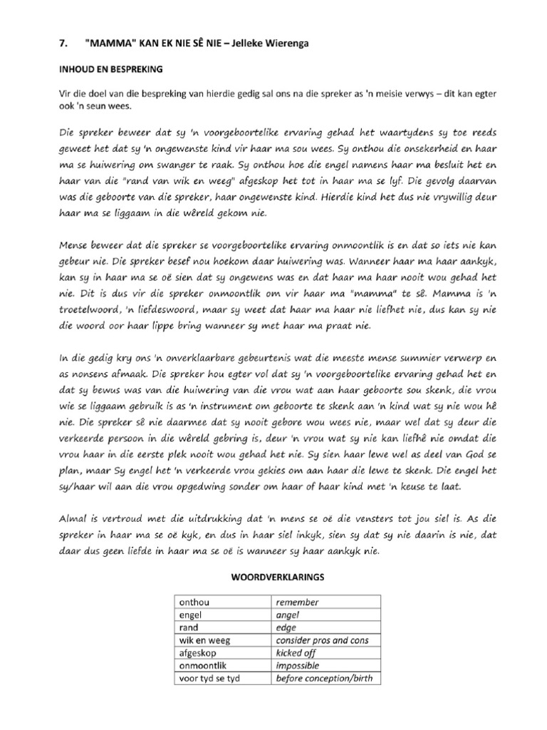 Mamma - Antwoorde | PDF